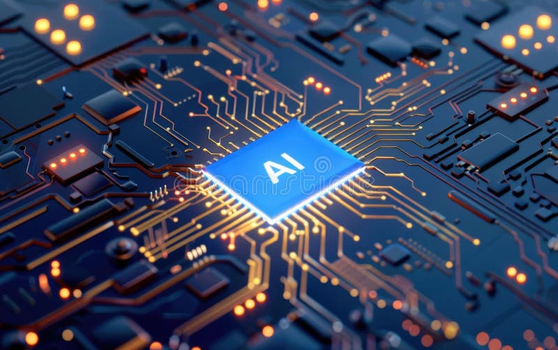 Illustration of an AI Chip Icon Surrounded by Electronic Circuitry ...