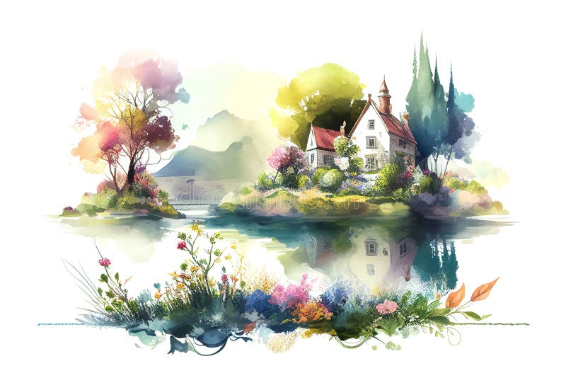 An Illustration of AI Generated Water Color Painting of Spring ...