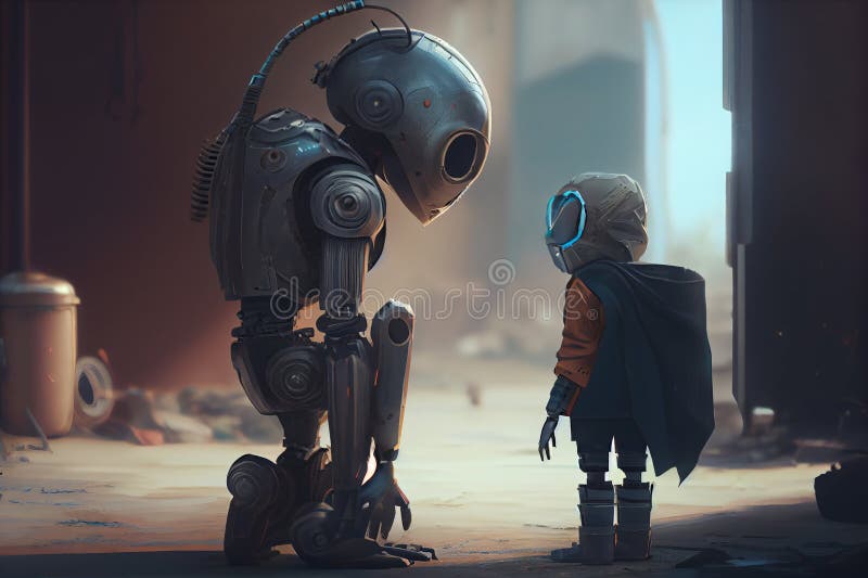 Illustration of an AI Robot and a Good Friend Stock Photo - Image of ...