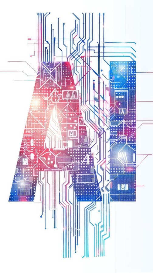 Illustration of AI Text with Digital Data Interfaces on a White ...