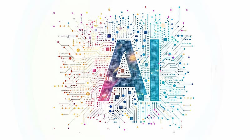Illustration of AI Text with Efficient Data Processing on a White ...