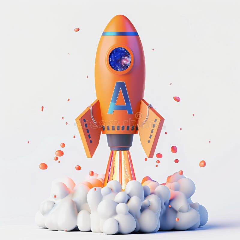 Illustration of AI Text with a Rocket Launching Symbolizing Strategic ...