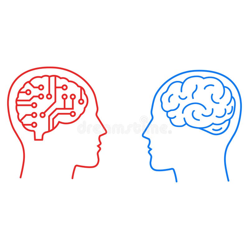 Illustration of Ai Vs Human Brain Icon Design in Outline Style. Stock ...