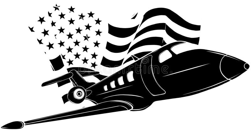 Black Silhouette of Airplane with American Flag Stock Vector ...