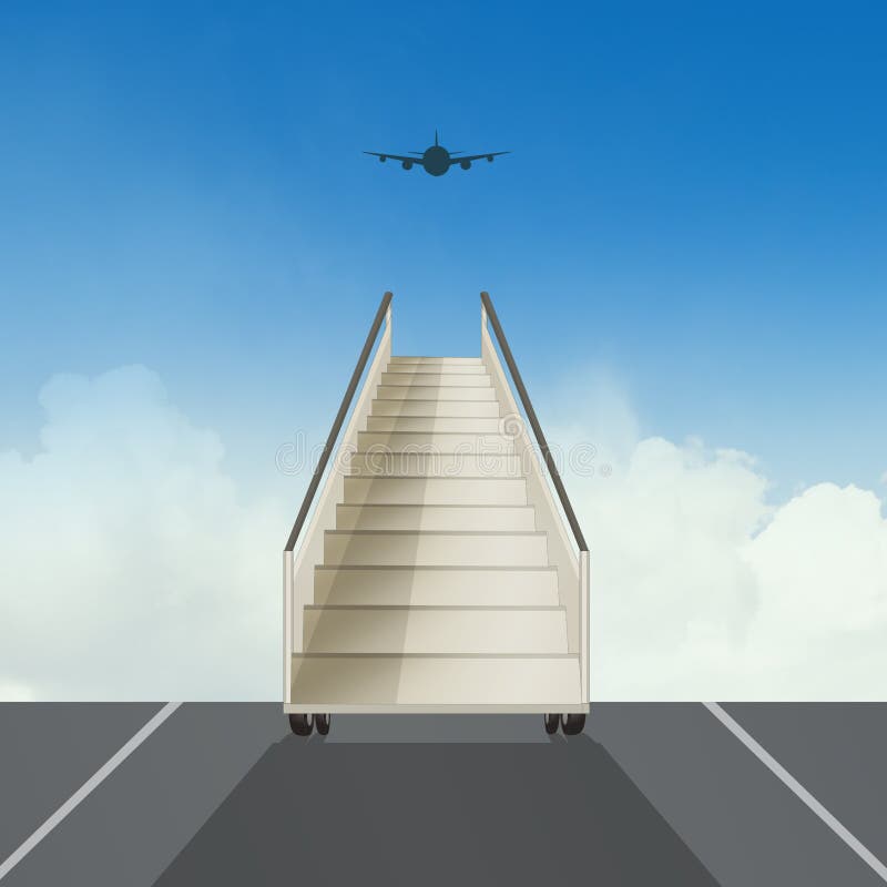 Airplane ladder in airport stock illustration. Illustration of ...