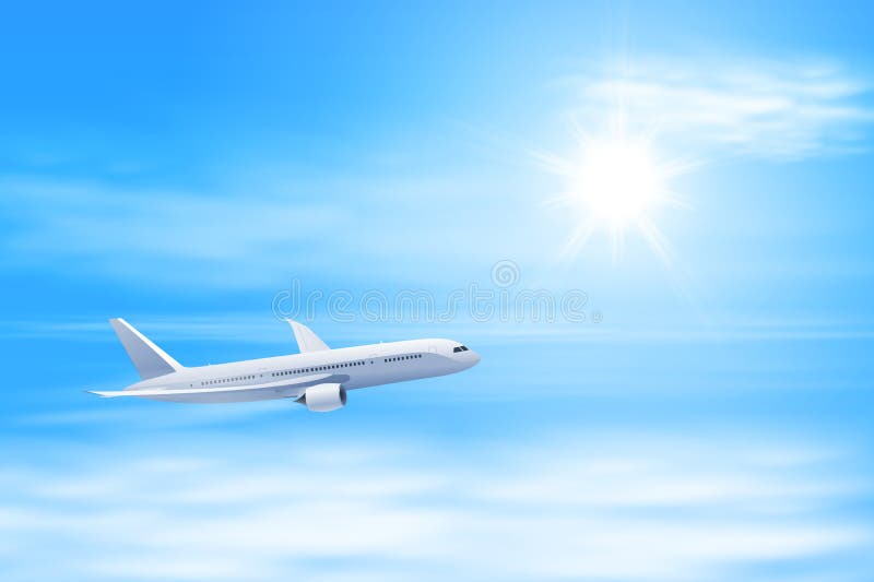 Illustration of Airplane in the Sky with Sun Stock Vector ...