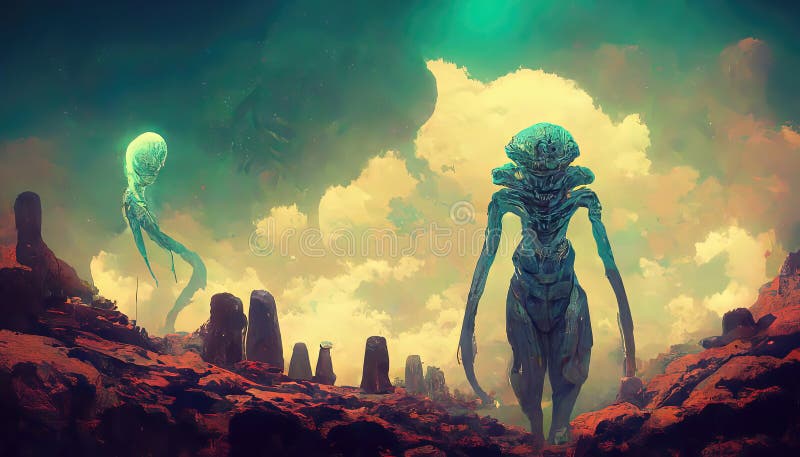Alien Creature, Outer Space Martian Stock Illustration - Illustration ...
