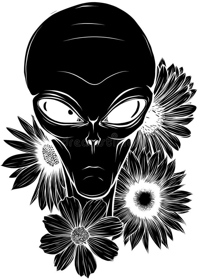 Black Silhouette of Alien Face Flowers with Flower Stock Vector ...