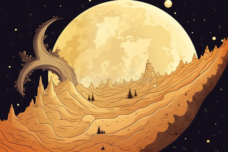 An Illustration of an Alien Landscape with Planets and Sun Stock ...