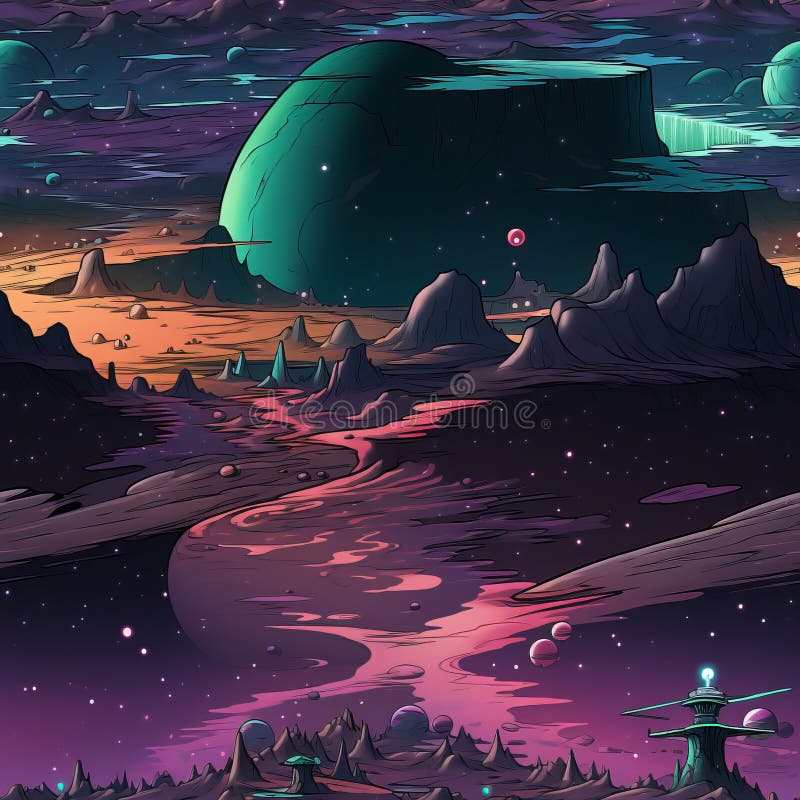 An Illustration of an Alien Landscape with Planets and Other Objects ...