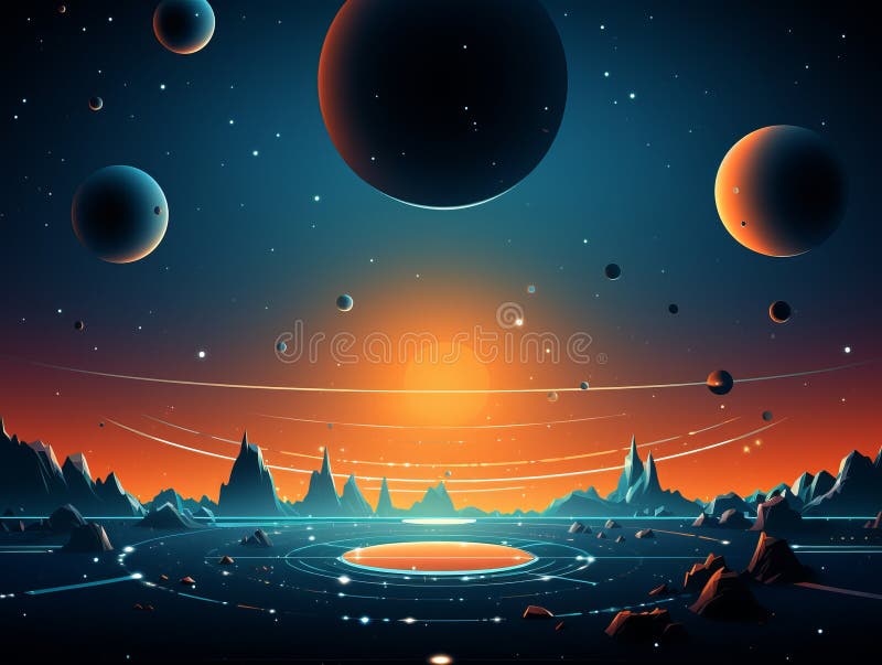 An Illustration of an Alien Landscape with Planets and Sun Stock ...