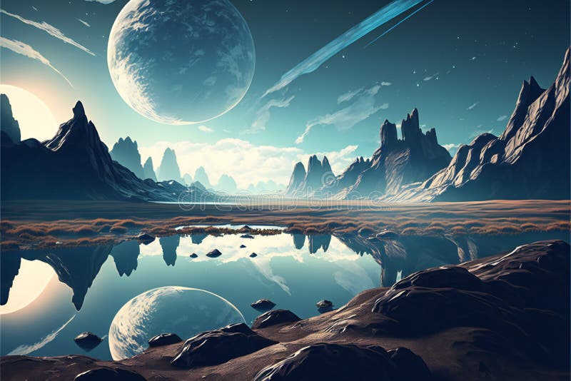 Alien Planet Surface Nature Landscape and Sky, Creative Digital ...