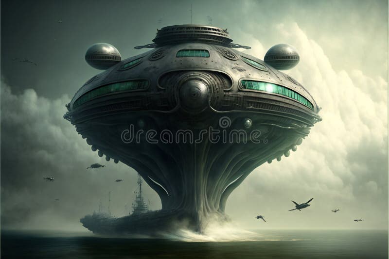 Alien Ship, Digital Illustration Painting Artwork, Abstract Background ...