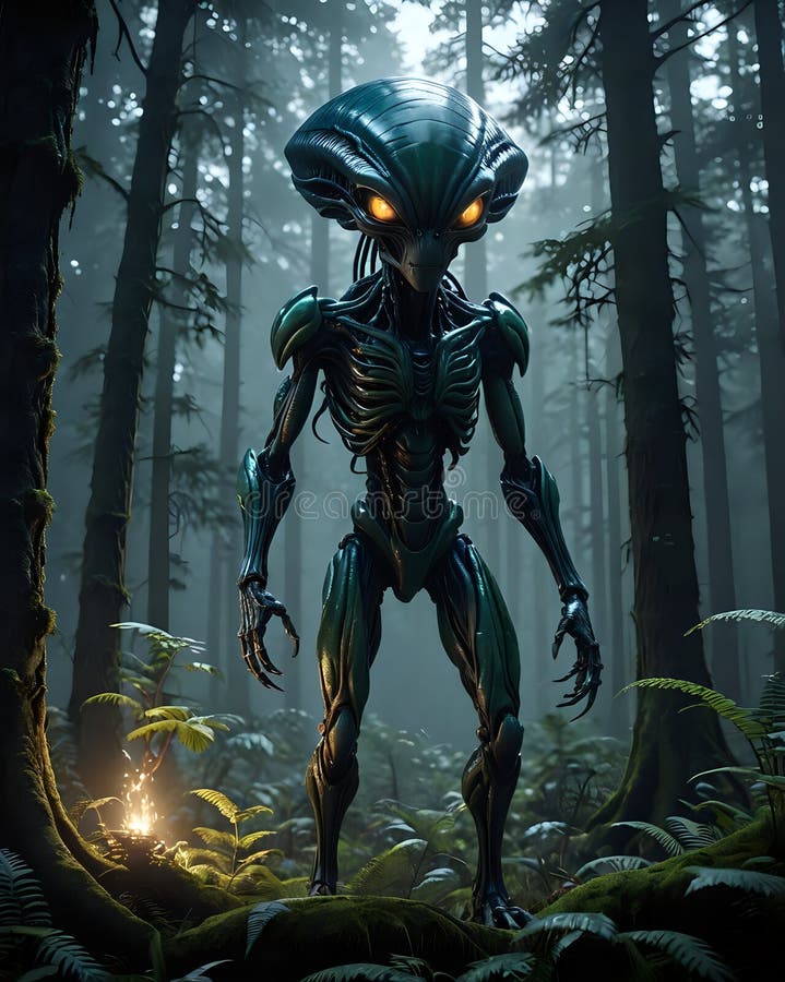 Illustration of an Alien Stranded in the Forest Stock Illustration ...