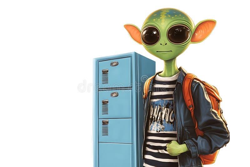 Alien Student Standing by a Locker Stock Illustration - Illustration of ...