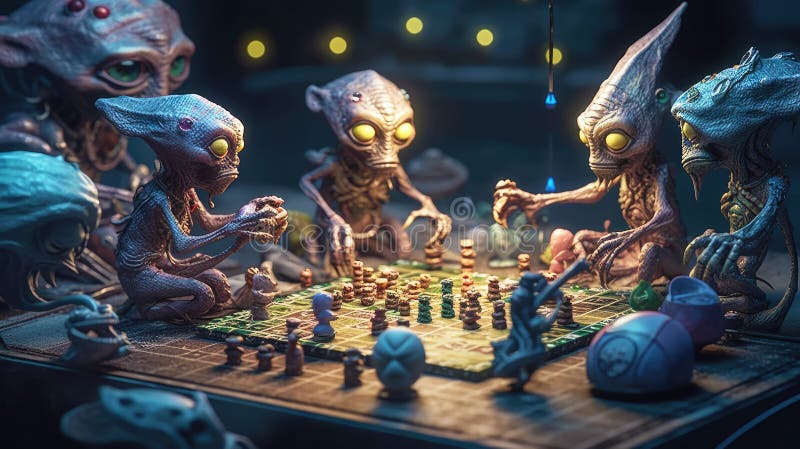 Aliens playing table game stock illustration. Illustration of group ...