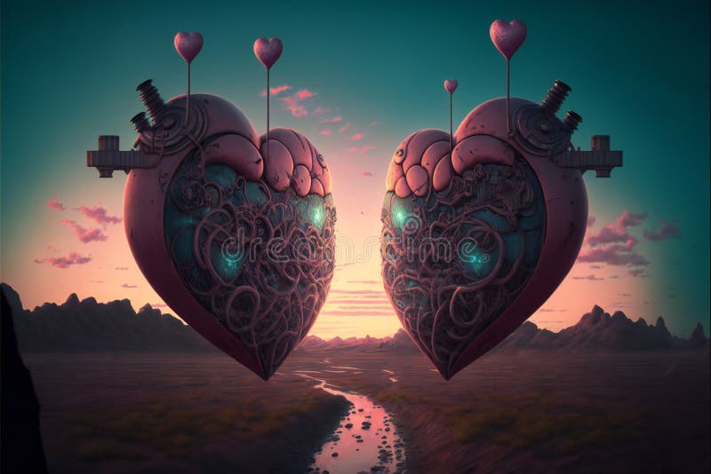 Aligning Hearts, Creative Digital Illustration Painting Stock ...