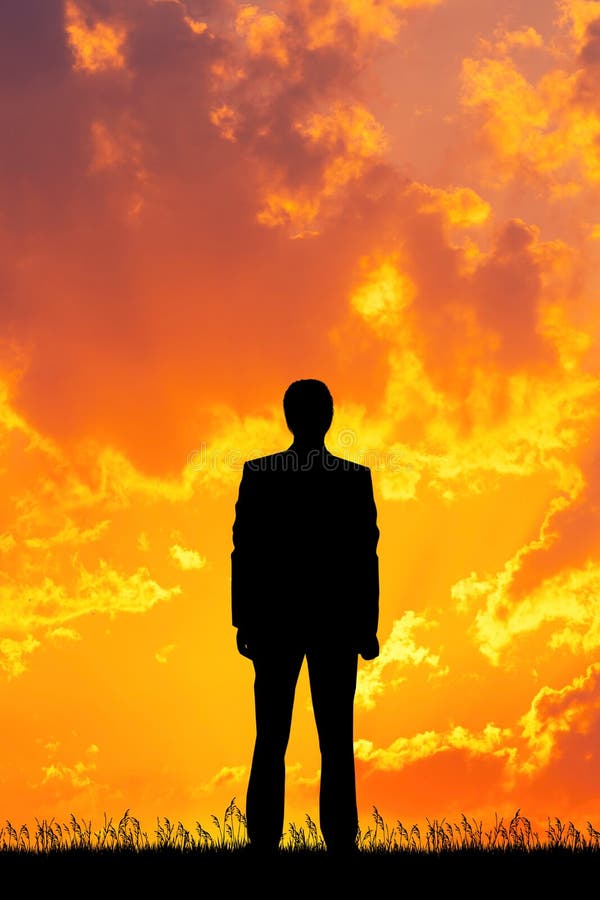 Alone man at sunset stock illustration. Illustration of silhouette ...