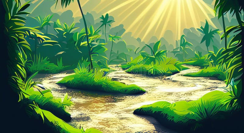 Illustration of the Amazon with a Great River with CRYSTAL CLEAR WATERS ...