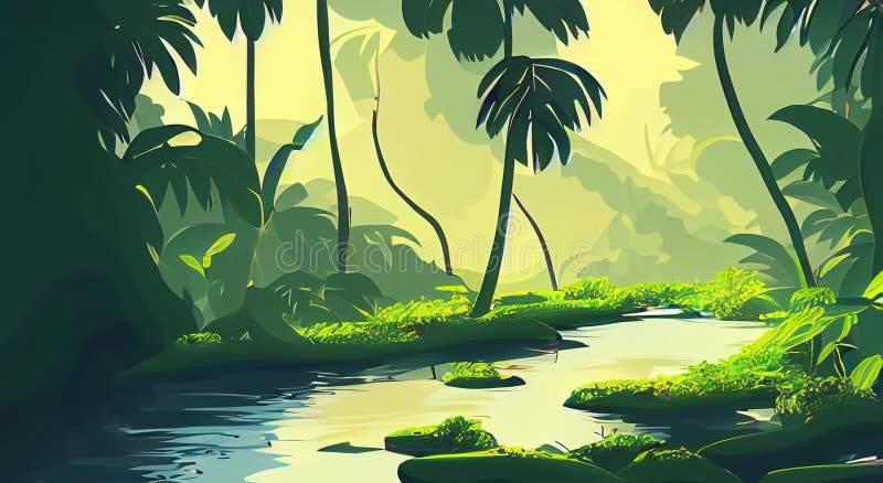 Illustration of the Amazon with a Great River with CRYSTAL CLEAR WATERS ...