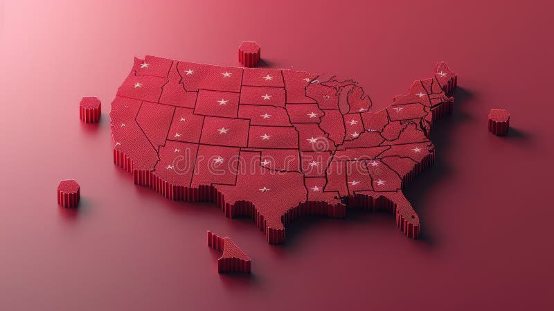 Illustration of the American Flag and the Map of America on a Red ...