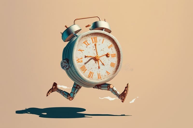 Illustration of an Analog Clock Growing Legs and Running on an Isolated ...