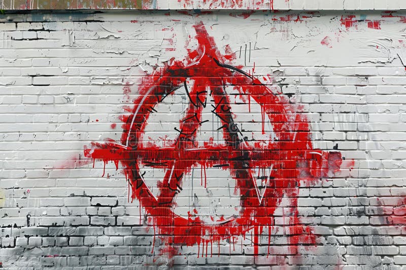 A Anarchy Symbol Spray Painted on a White Brick Wall in Red Color. the ...