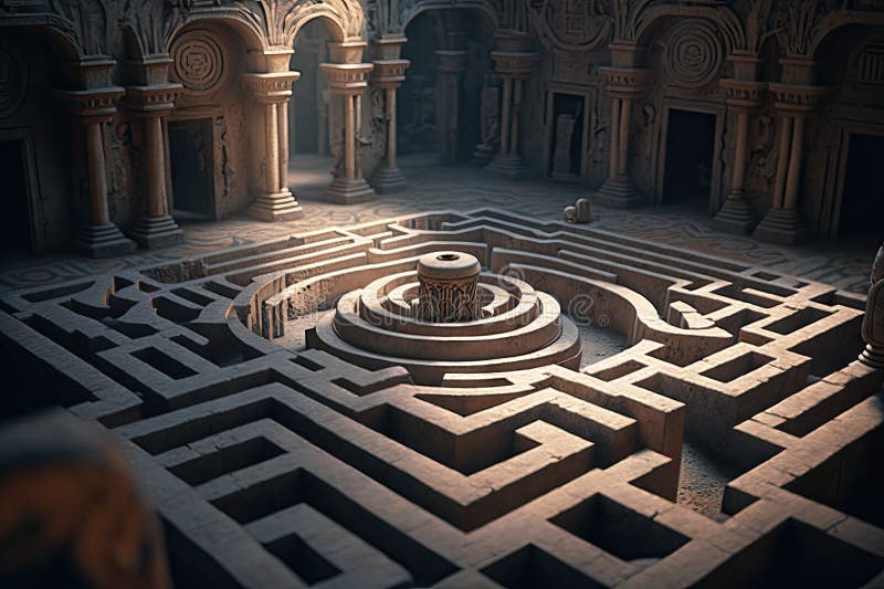 Ancient Architecture with Labyrinth Stock Illustration - Illustration ...