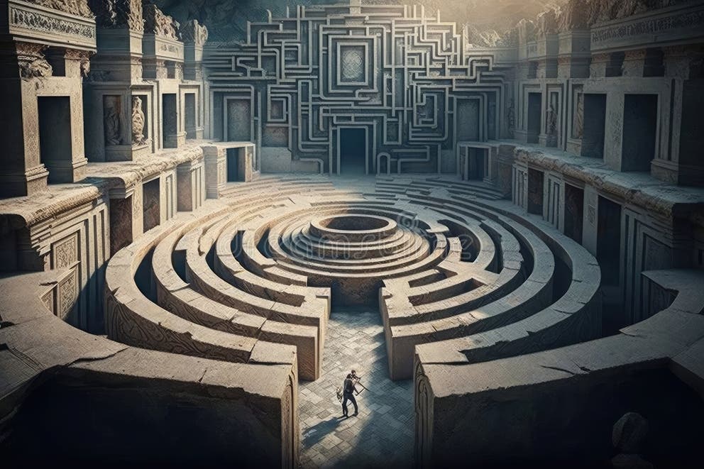 Ancient Architecture with Labyrinth Stock Illustration - Illustration ...