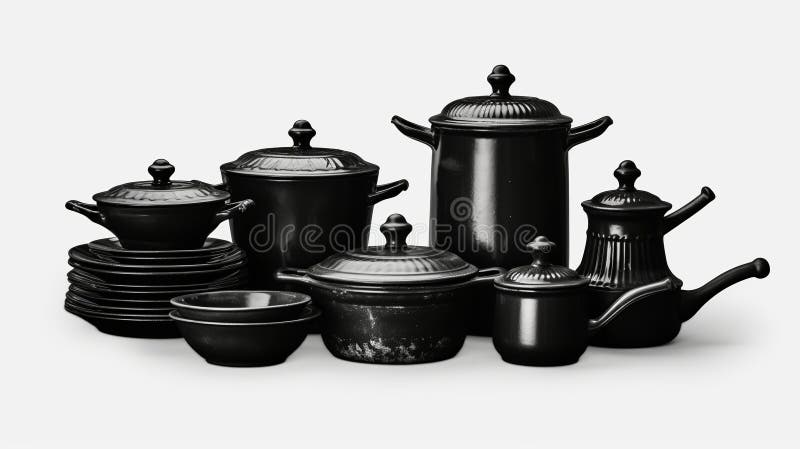 Illustration of Ancient Black Cookware and Dishware Set Transparen ...