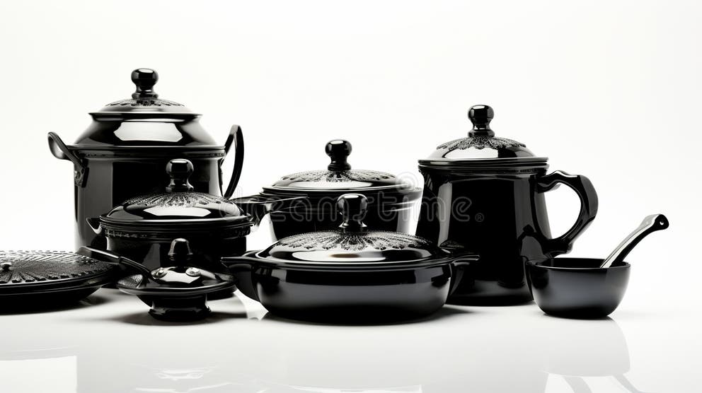 Illustration of Ancient Black Cookware and Dishware Set Transparen ...