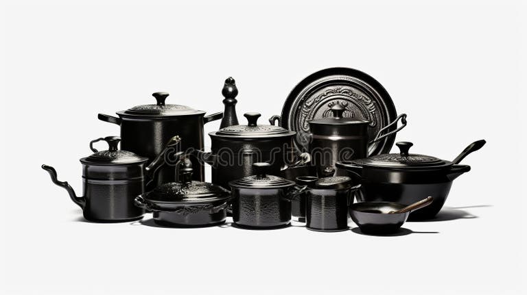 Illustration of Ancient Black Cookware and Dishware Set Transparen ...