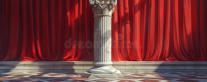 Ancient Column with Red Velvet Curtain Background in Classic ...