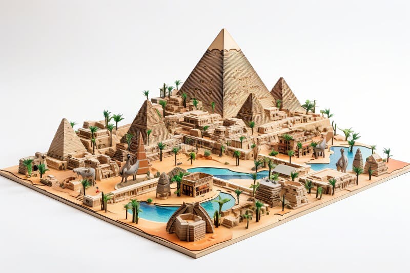 Illustration of an Ancient Pyramid Stands in the Desert Large Pano ...
