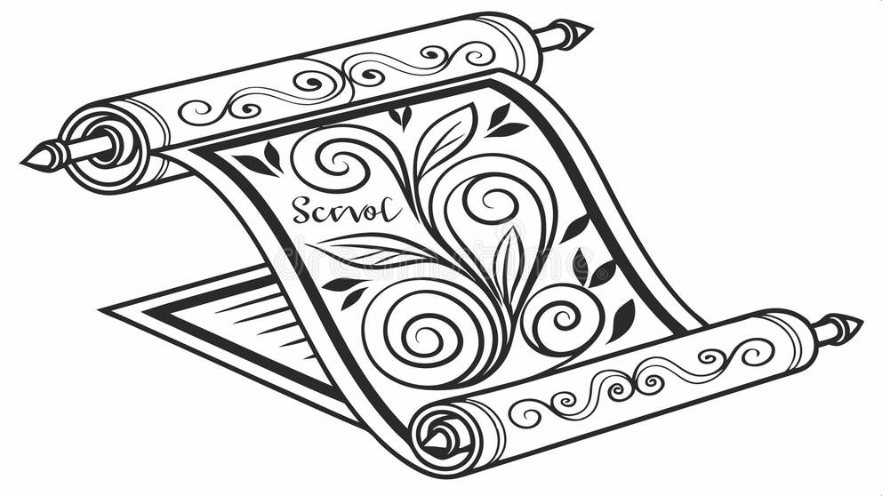 Ancient Rolled Up Scroll with Decorative Elements and Text Document ...