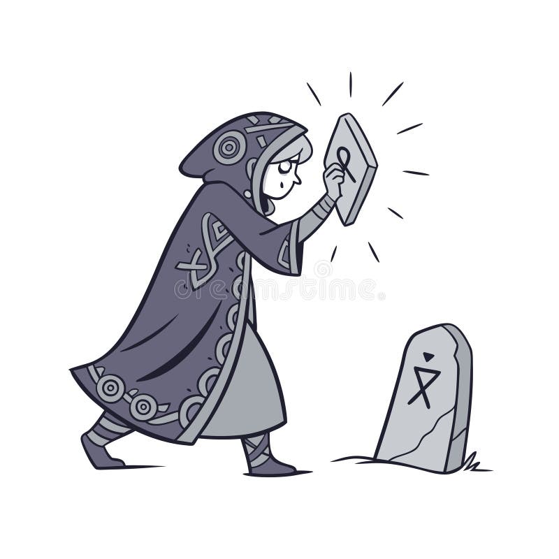 Ancient Rune Reader Creative Cartoon Illustration Stock Vector ...