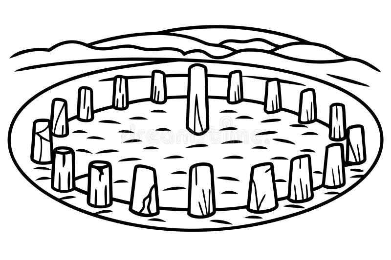 Illustration of Ancient Stone Circle in Landscape Setting with Hills ...