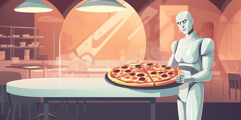 Illustration of Android Robot Holding a Big Pizza Stock Photo - Image ...