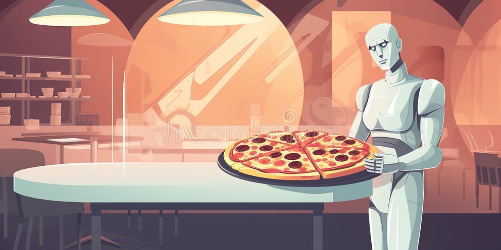 Illustration of Android Robot Holding a Big Pizza Stock Photo - Image ...