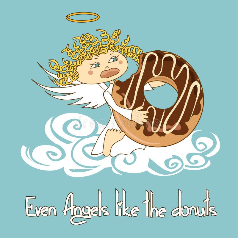 Illustration of Angel Eating Big Donut Stock Vector - Illustration of ...