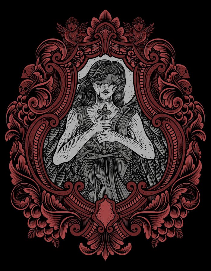 Illustration Angel Justice with Engraving Ornament Style Stock Vector ...