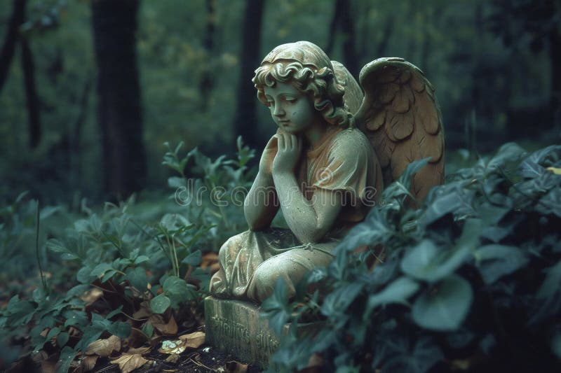 Angel Statue in the Forest, Vintage Style, Selective Focus Stock ...