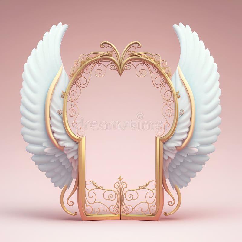 Illustration of Angel Wings with Golden Frame on Pink Background ...