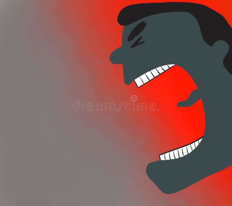 Illustration of an Angry Man in Profile Who Screams in Anger Stock ...