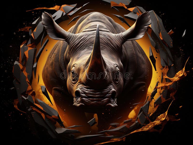 Angry Rhino Head Attacking Made with Generative AI Illustration Stock ...