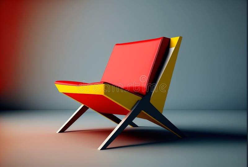 Angular Oblique Red and Yellow Chair, Generative Ai Stock Illustration ...