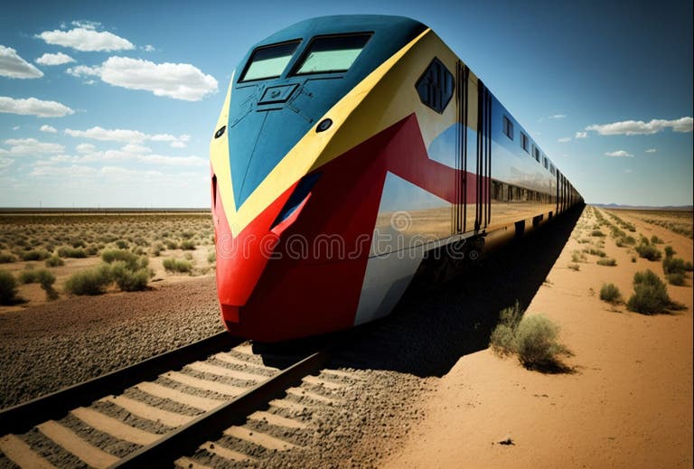 Angular Oblique Train on Tracks, Generative Ai Stock Illustration ...