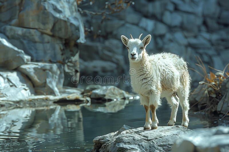 Illustration of Animal is Standing on a Rock Next To a Water Source ...