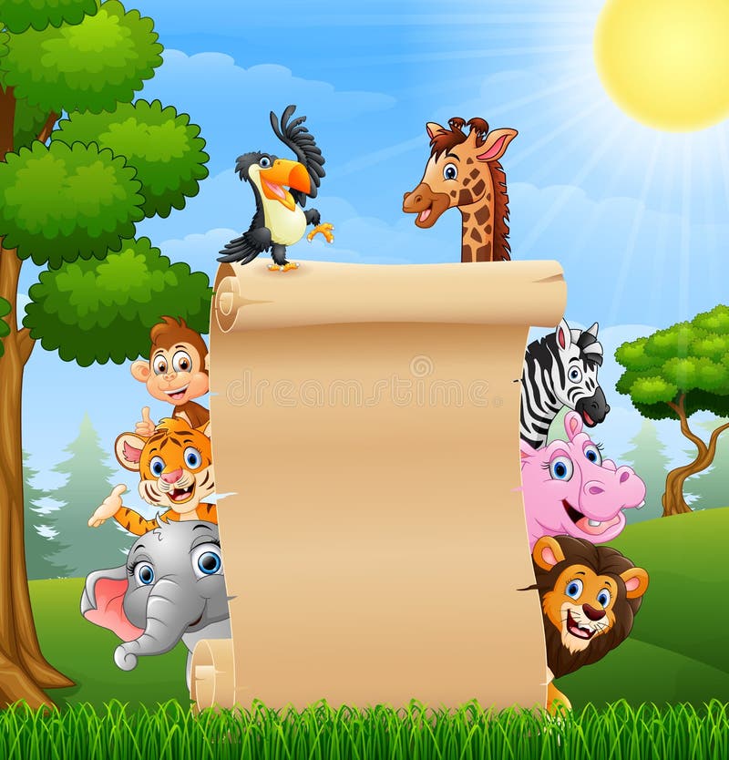 Animals with a Blank Sign Paper Stock Vector - Illustration of ...