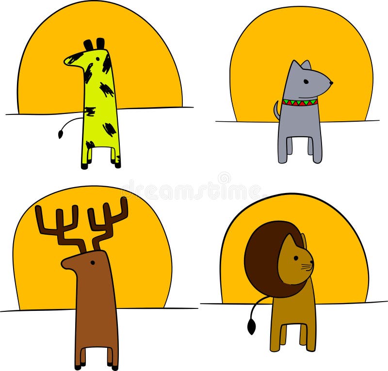 Illustration of Animals in Front of the Setting Sun Stock Vector ...